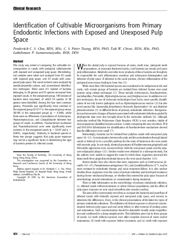 (PDF) Identification of cultivable microorganisms from root canals with ...
