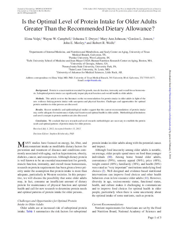 (PDF) Is the Optimal Level of Protein Intake for Older Adults Greater ...
