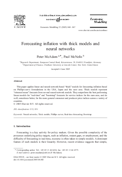 (PDF) Forecasting inflation with thick models and neural networks | Paul McNelis - Academia.edu