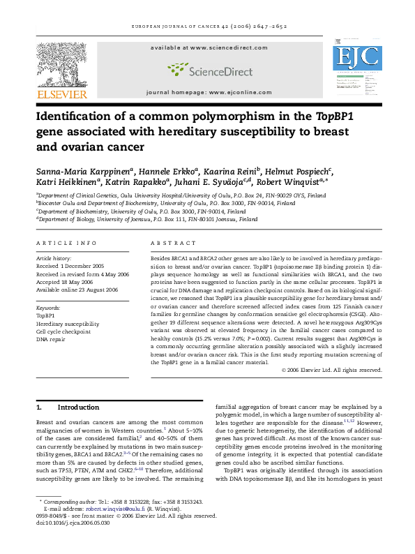 (PDF) Identification of a common polymorphism in the TopBP1 gene ...