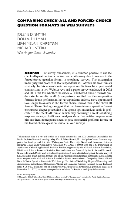 (PDF) Comparing Check-All and Forced-Choice Question Formats in Web Surveys