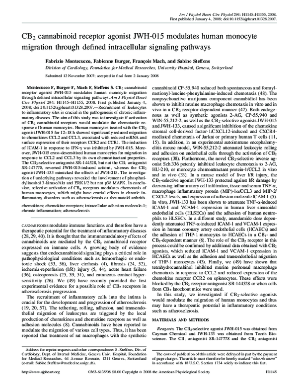(PDF) CB2 cannabinoid receptor agonist JWH-015 modulates human monocyte ...