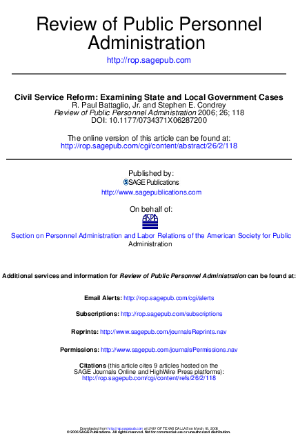 (PDF) Civil Service Reform: Examining State and Local Government Cases (PDF) Civil Service Reform: Examining State and Local Government Cases