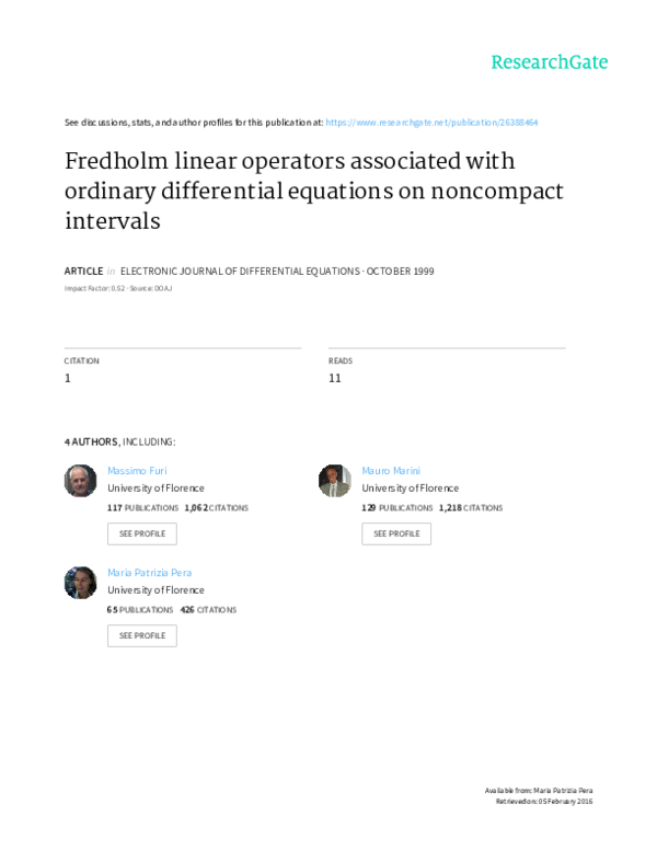 (PDF) Fredholm linear operators associated with ordinary differential equations on noncompact ...