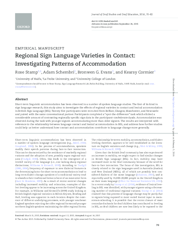 (PDF) Regional sign language varieties in contact: Investigating ...