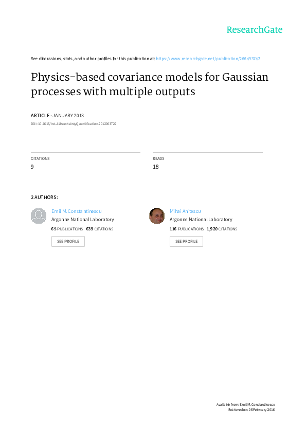 (PDF) PHYSICS-BASED COVARIANCE MODELS FOR GAUSSIAN PROCESSES WITH MULTIPLE OUTPUTS