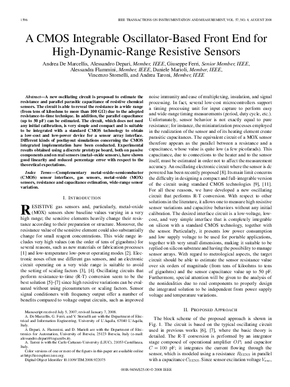 (PDF) A CMOS Integrable Oscillator-Based Front End for High-Dynamic-Range Resistive Sensors