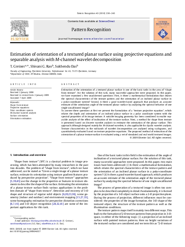 (PDF) Estimation of orientation of a textured planar surface using projective equations and ...