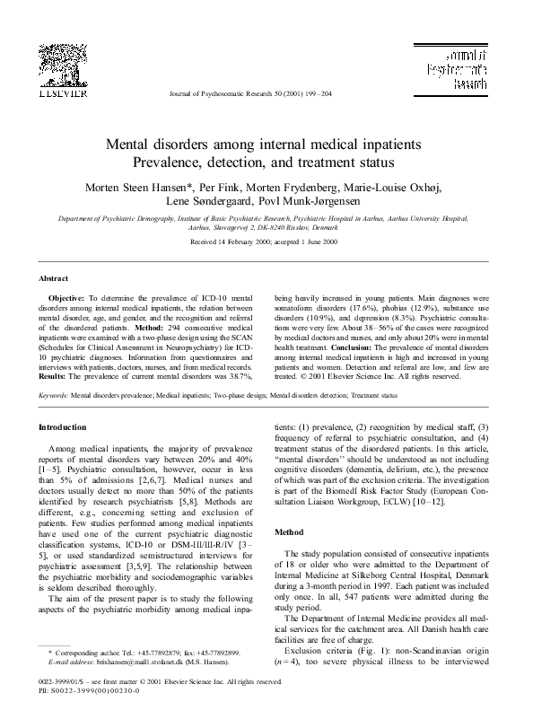 (PDF) Mental disorders among internal medical inpatients