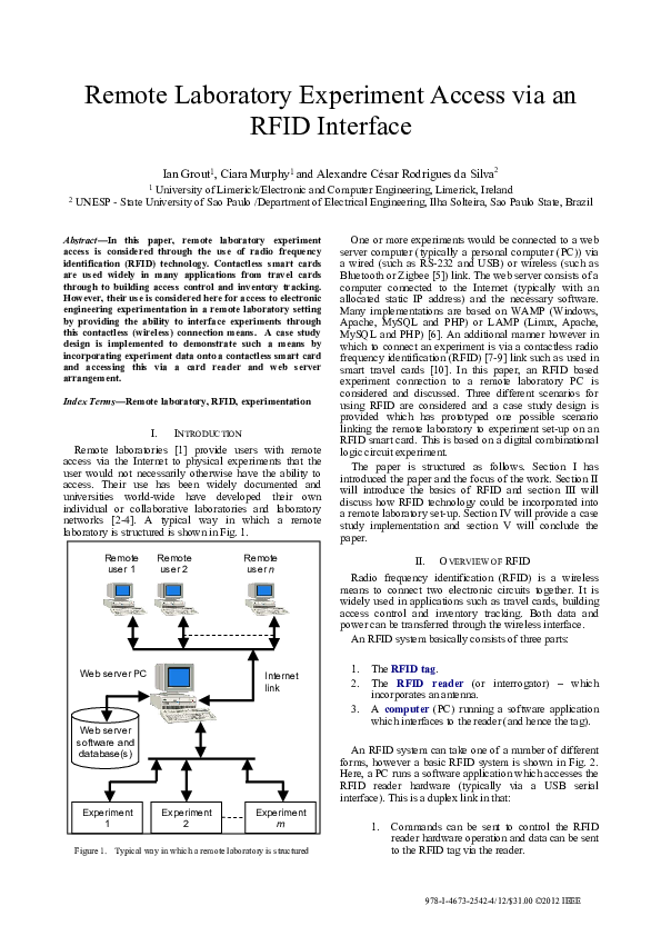 (PDF) Remote laboratory experiment access via an RFID interface