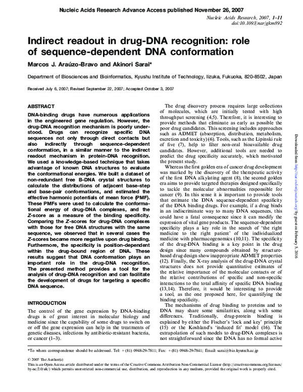 (PDF) Indirect readout in drug-DNA recognition: role of sequence ...