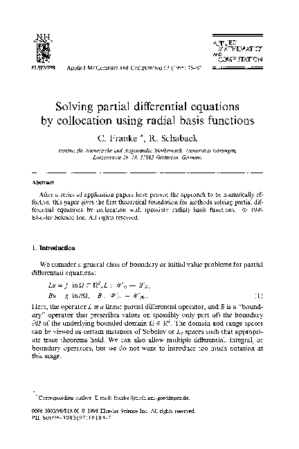 Pdf Solving Partial Differential Equations By Collocation Using Radial Basis Functions