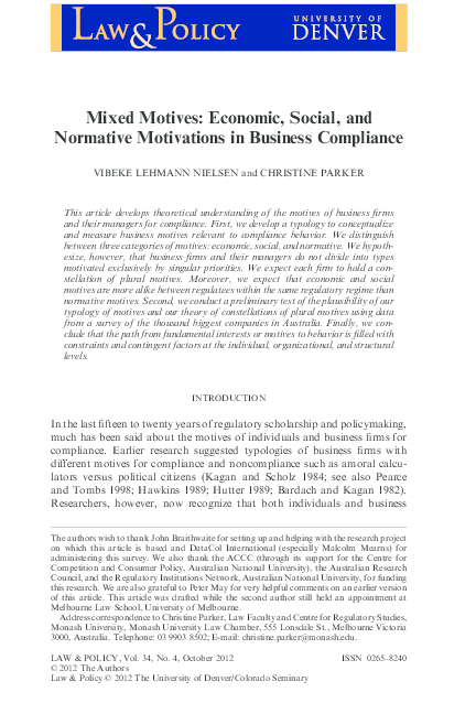 (PDF) Mixed Motives: Economic, Social, and Normative Motivations in ...