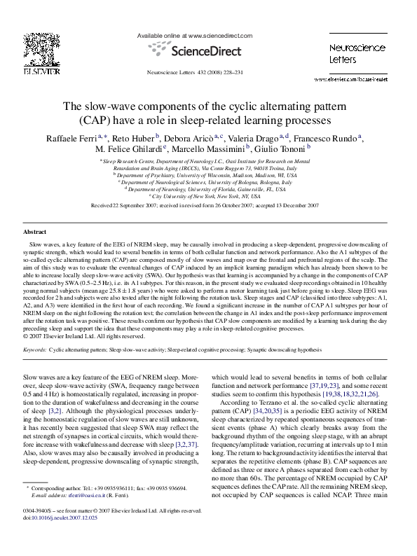 (PDF) The slow-wave components of the cyclic alternating pattern (CAP) have a role in sleep ...