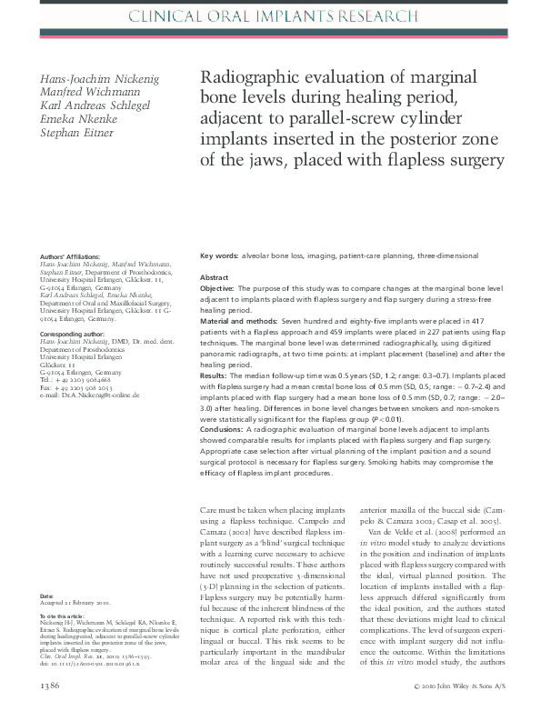 (PDF) Radiographic evaluation of marginal bone level around implants ...