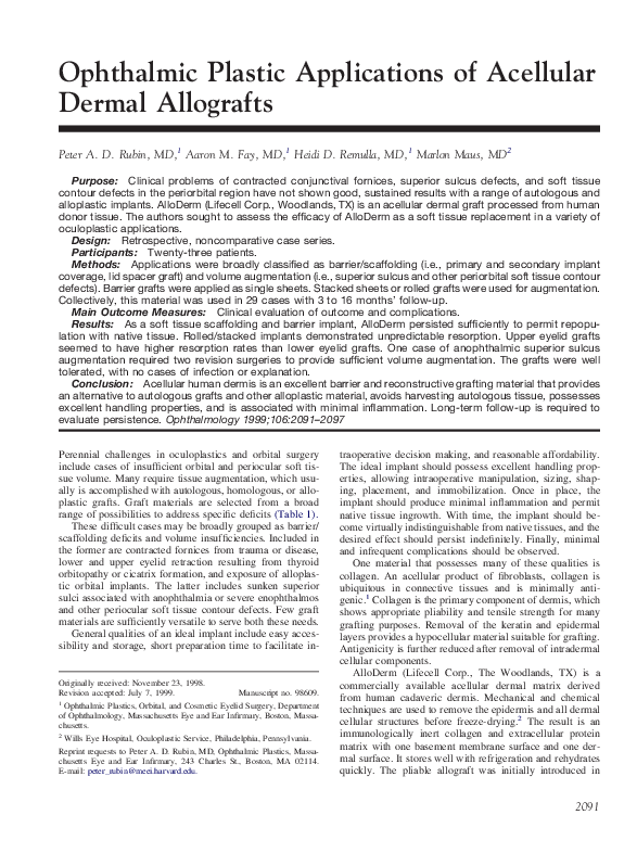 (PDF) Ophthalmic plastic applications of acellular dermal allografts