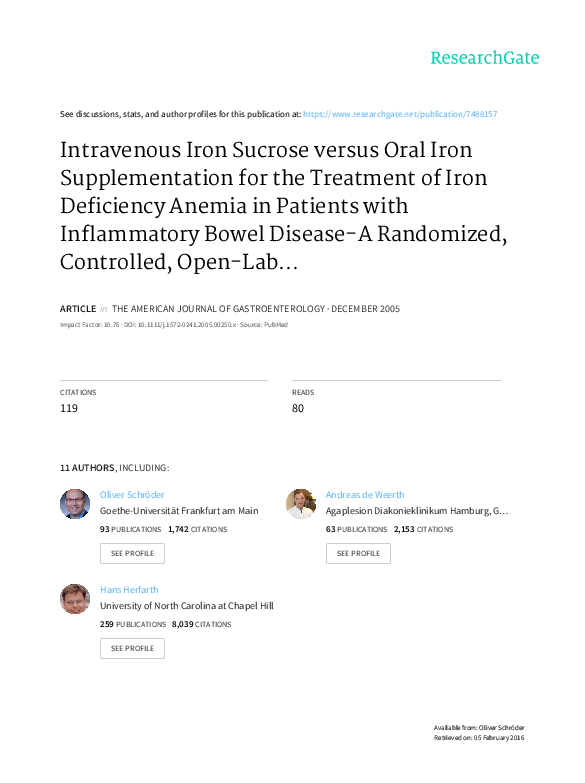 (PDF) Intravenous iron sucrose versus oral iron supplementation for the ...