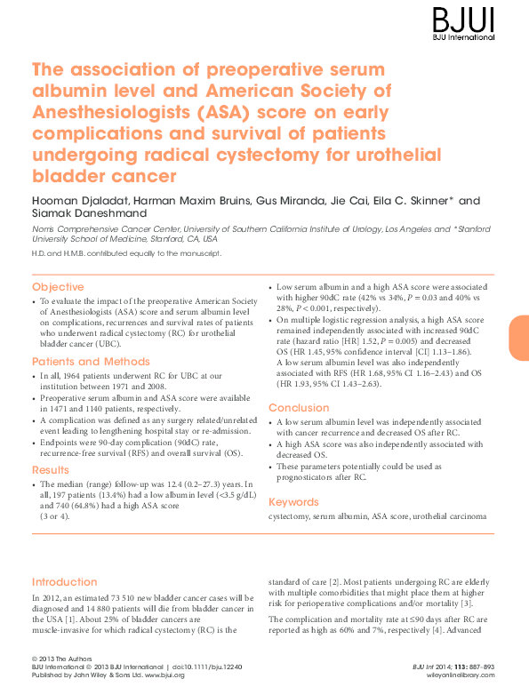 (PDF) The association of preoperative serum albumin level and American ...