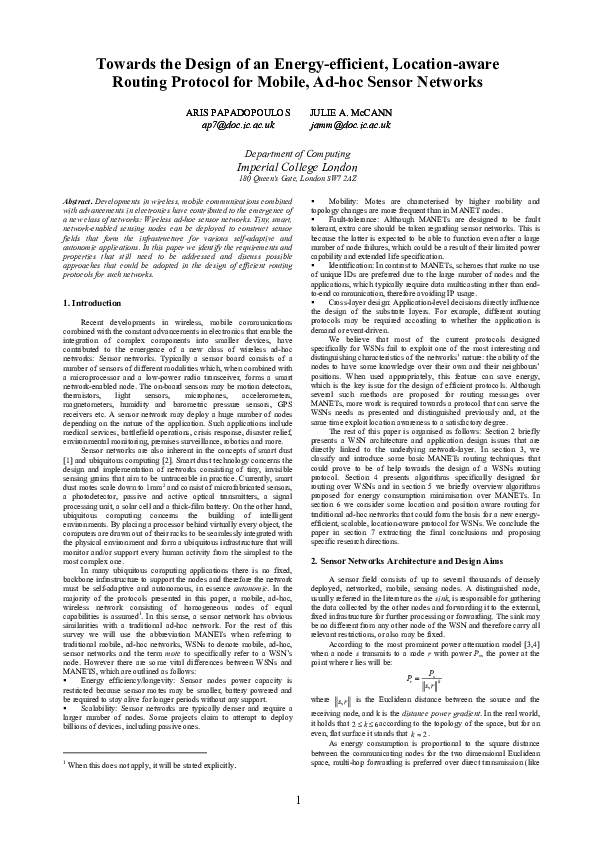 (PDF) Towards the design of an energy-efficient, location-aware routing protocol for mobile, ad ...