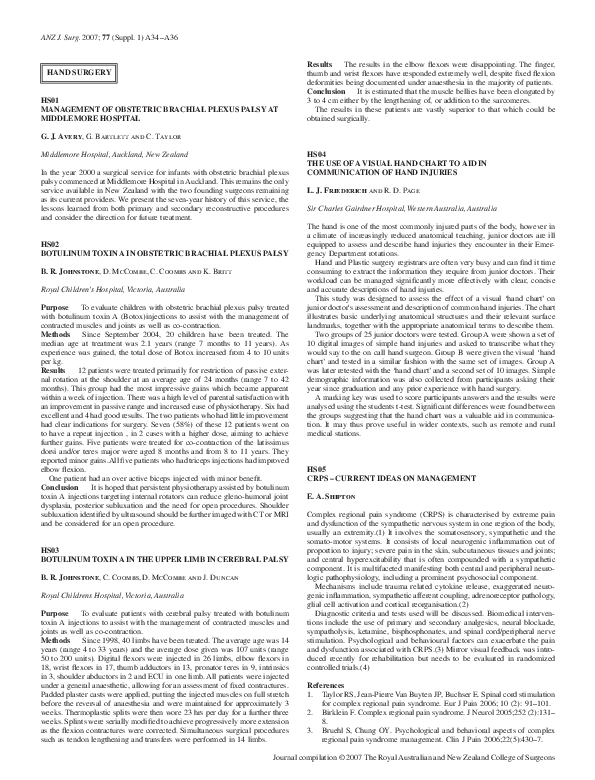 (PDF) HS02 BOTULINUM TOXIN A IN OBSTETRIC BRACHIAL PLEXUS PALSY | David ...