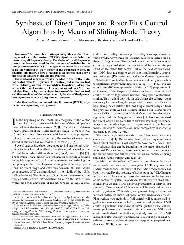 (PDF) Synthesis of Direct Torque and Rotor Flux Control Algorithms by Means of Sliding-Mode Theory