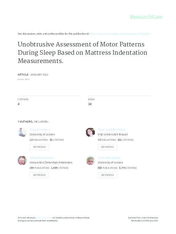 (PDF) Unobtrusive Assessment of Motor Patterns During Sleep Based on ...