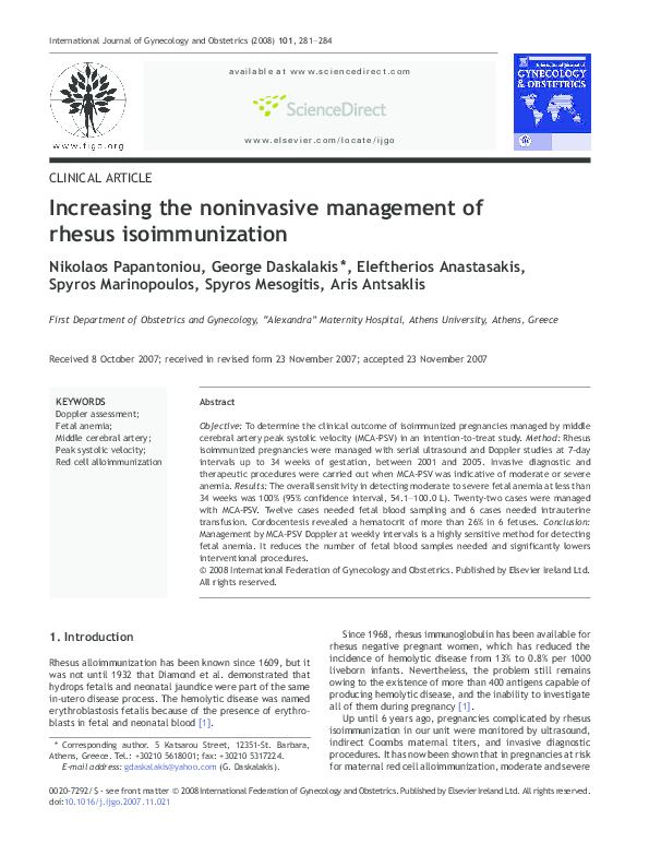 (PDF) Increasing the noninvasive management of rhesus isoimmunization