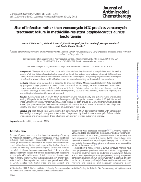 (PDF) Site of infection rather than vancomycin MIC predicts vancomycin treatment failure in ...