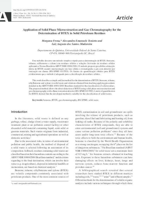 Pdf Application Of Solid Phase Microextraction And Gas Chromatography Time Of Flight Mass