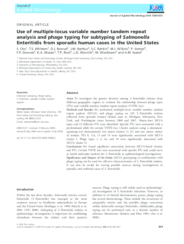 Pdf Use Of Multiple Locus Variable Number Tandem Repeat Analysis And