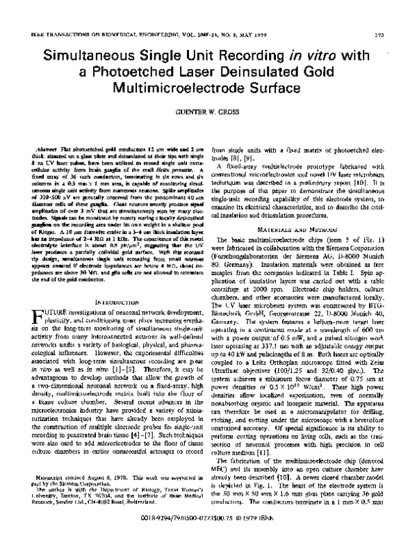 (PDF) Simultaneous Single Unit Recording in vitro with a Photoetched ...