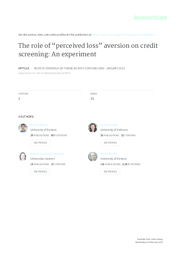 (PDF) The role of «perceived loss» aversion on credit screening: An ...