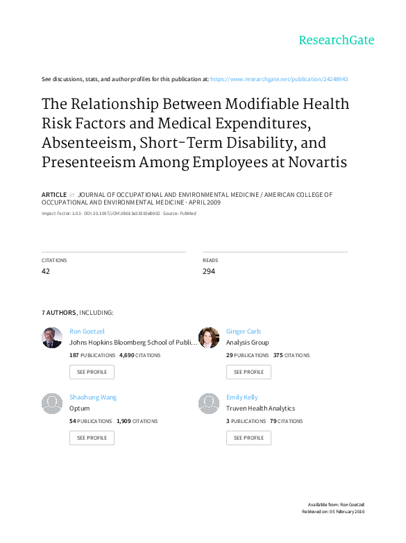 (PDF) The Relationship Between Modifiable Health Risk Factors and ...