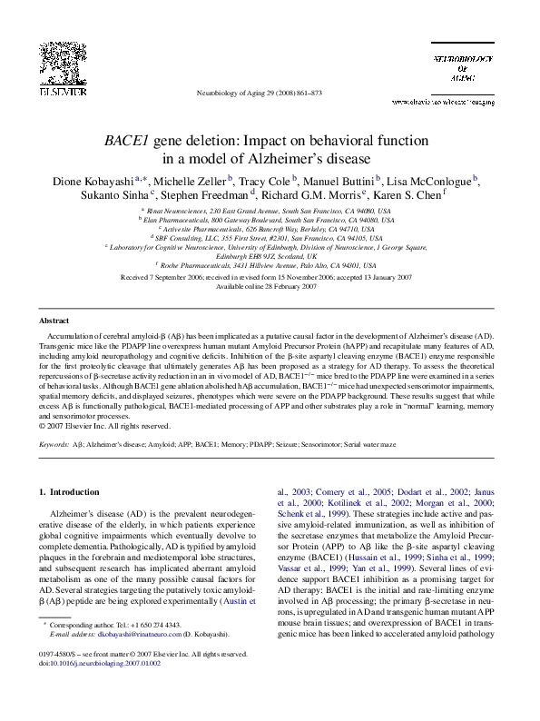 (PDF) BACE1 gene deletion: Impact on behavioral function in a model of ...