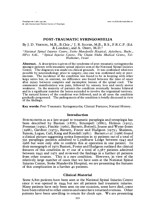 (PDF) Post-traumatic syringomyelia