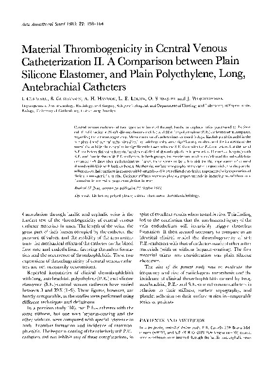 (PDF) Material Thrombogenicity in Central Venous Catheterization I. A ...