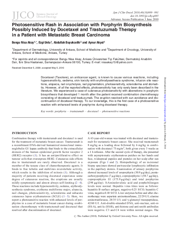 (PDF) Photosensitive Rash in Association with Porphyrin Biosynthesis ...