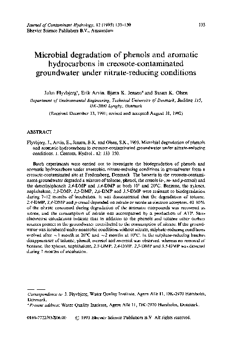 (PDF) Biodegradation of Aromatic Compounds in Nitrate-Reducing Groundwater