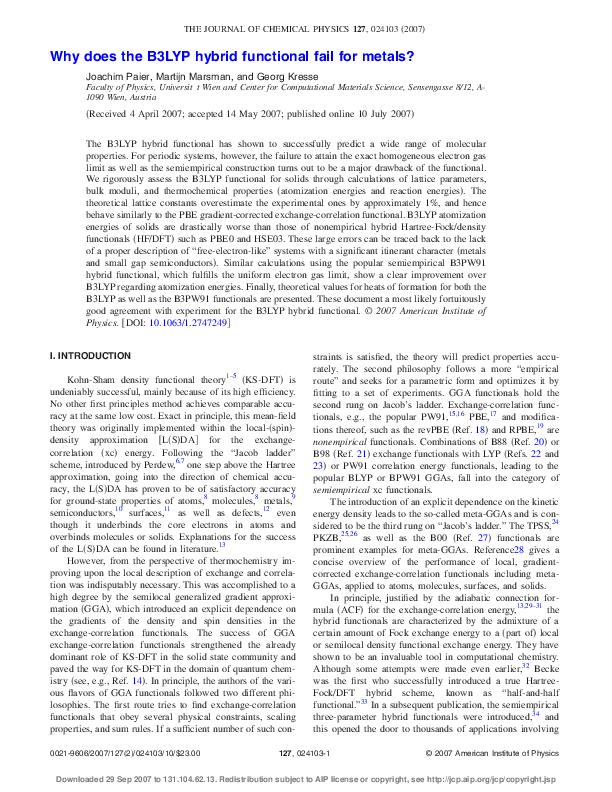 (PDF) Why does the B3LYP hybrid functional fail for metals?