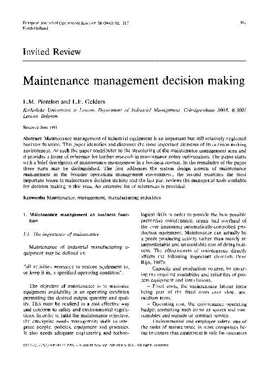 (PDF) Maintenance management decision making