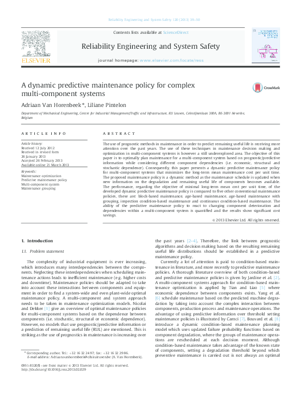 (PDF) A dynamic predictive maintenance policy for complex multi-component systems