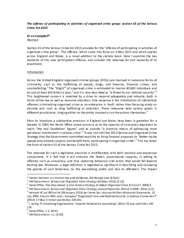 (PDF) The offence of participating in activities of organised crime ... (PDF) The offence of participating in activities of organised crime ...