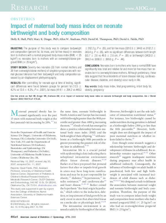(PDF) Impact of Maternal Body Mass Index on Neonate Birth Weight and ...