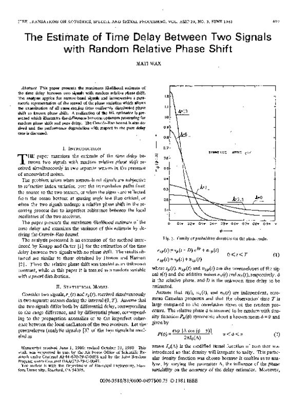 Pdf The Estimate Of Time Delay Between Two Signals With Random