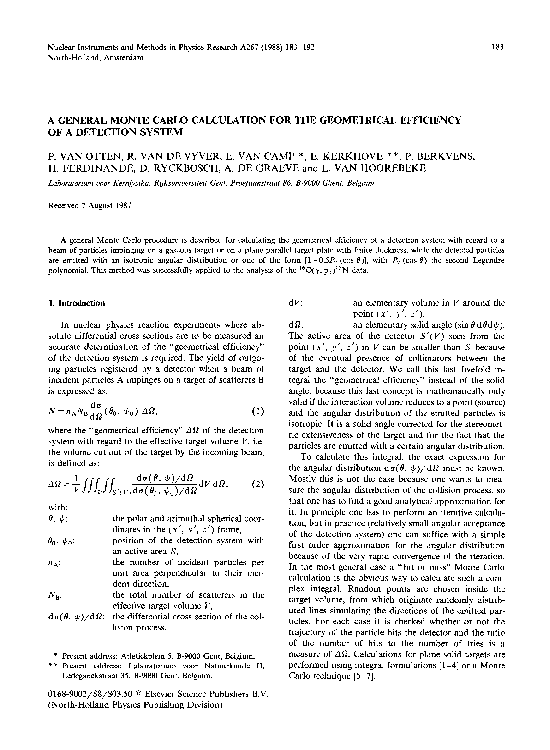 (PDF) A general Monte Carlo calculation for the geometrical efficiency of a detection system