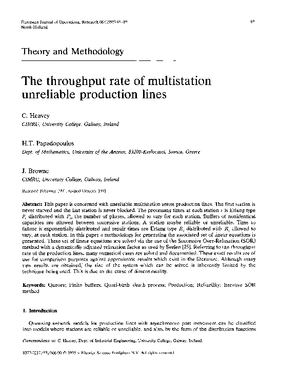 (PDF) The throughput rate of multistation unreliable production lines