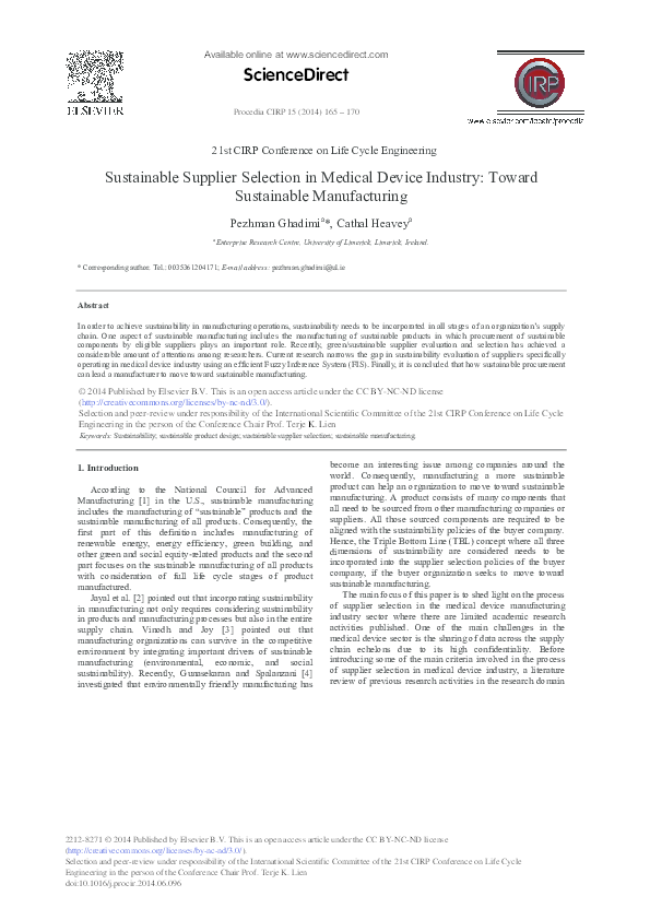 (PDF) Sustainable Supplier Selection in Medical Device Industry: Toward ... (PDF) Sustainable Supplier Selection in Medical Device Industry: Toward ...