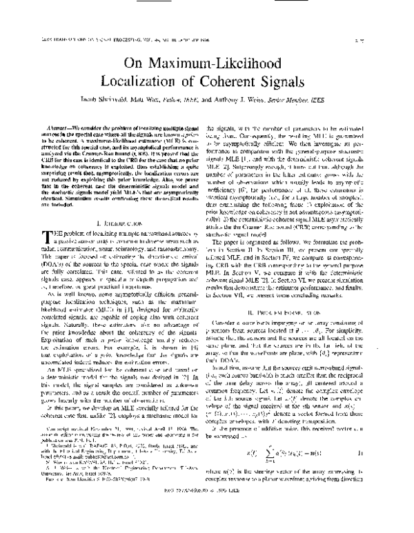 (PDF) On maximum-likelihood localization of coherent signals