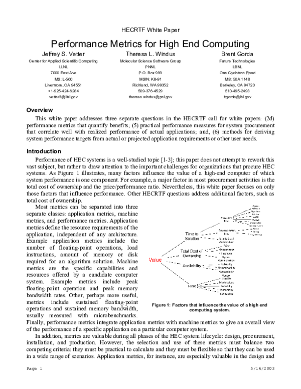 (PDF) Performance Metrics for High End Computing