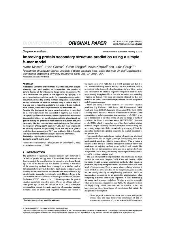 Pdf Improving Protein Secondary Structure Prediction Using A Simple K